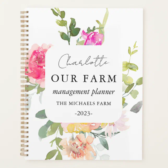 Rustic Floral Farm Management White Planner | Zazzle