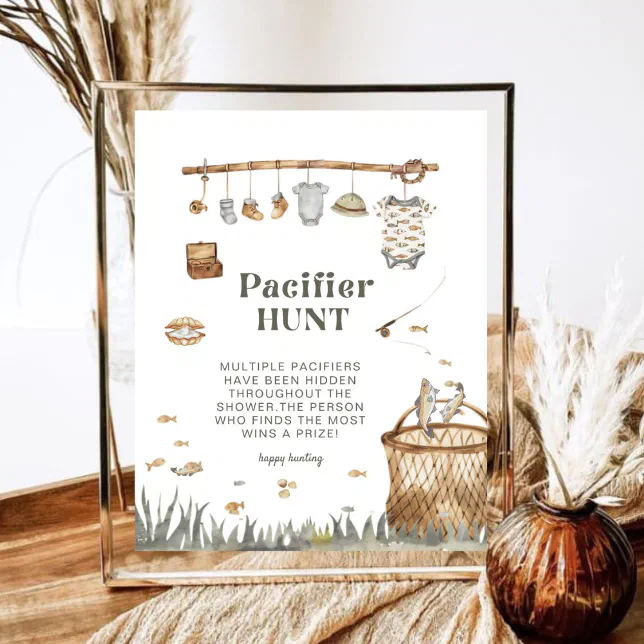 Rustic Floral Fishing Pacifier Hunt Baby Shower Poster | Zazzle