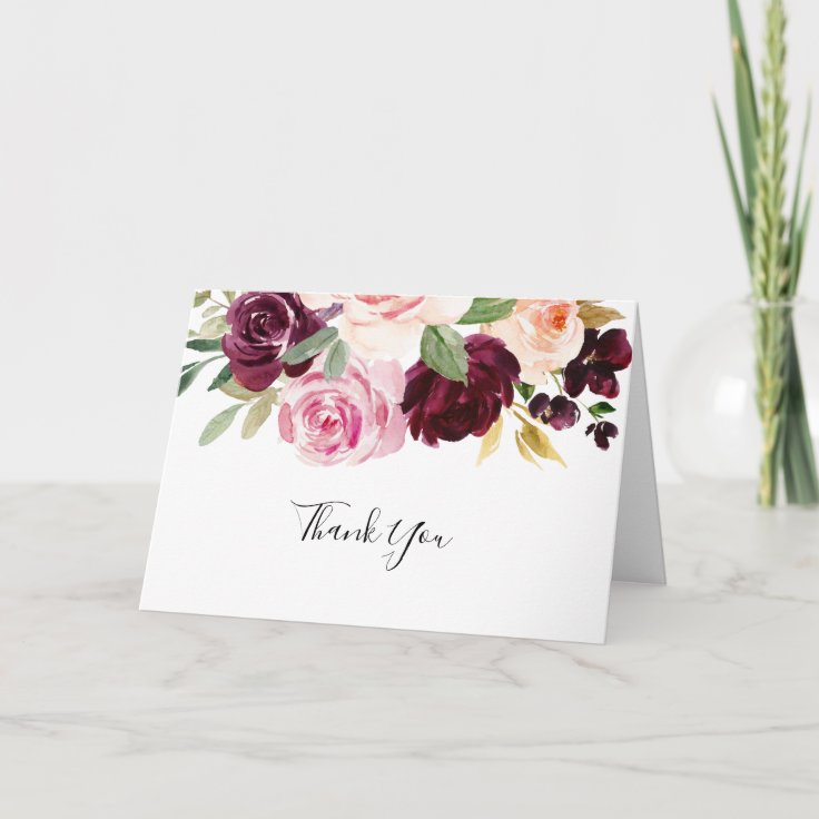 Rustic Floral Folded Wedding Thank You Card | Zazzle