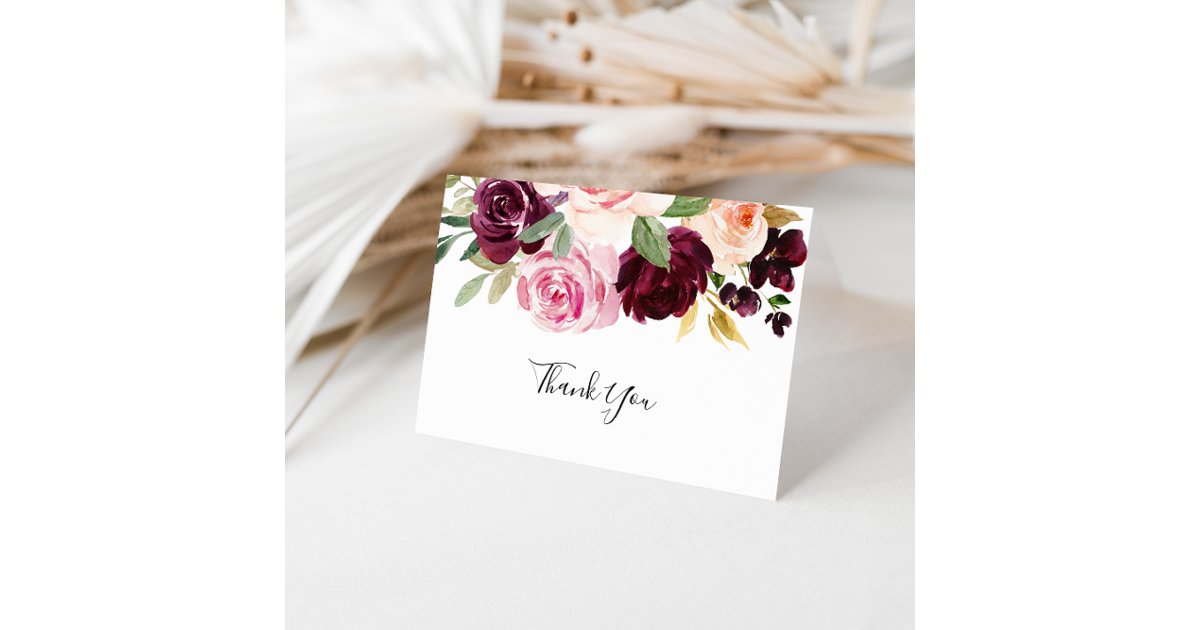 Rustic Floral Folded Wedding Thank You Card | Zazzle