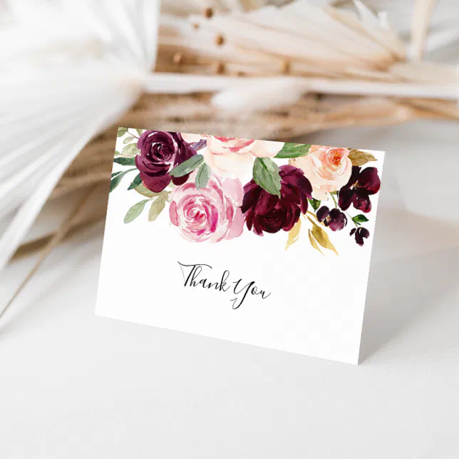 Rustic Floral Folded Wedding Thank You Card | Zazzle