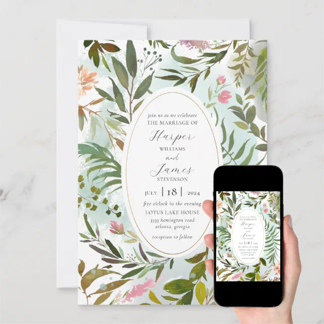 Rustic Floral Forest Greenery Wedding Invitation | Zazzle