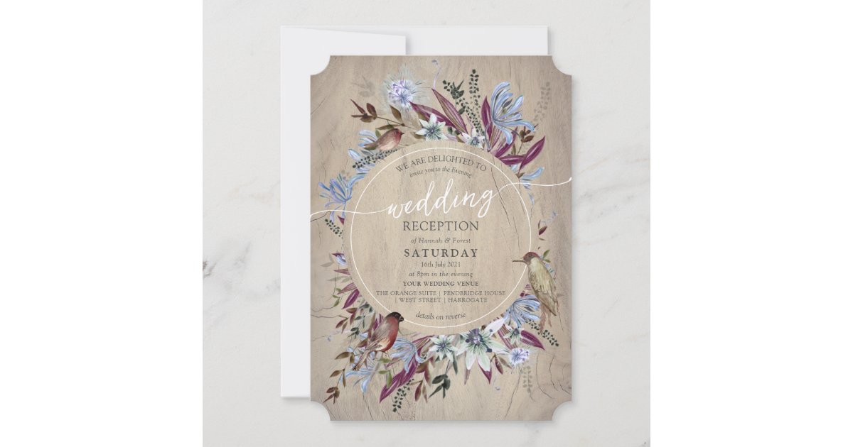 Rustic floral frame with birds invitation | Zazzle