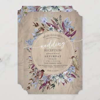 Rustic floral frame with birds invitation | Zazzle