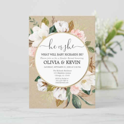 Rustic floral gender reveal, fall gender reveal invitation | Zazzle