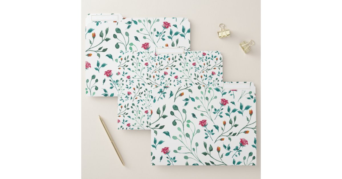Rustic Floral & Green Foliage Pattern File Folder | Zazzle