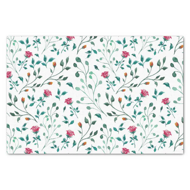 Rustic Floral & Green Foliage Pattern Tissue Paper | Zazzle