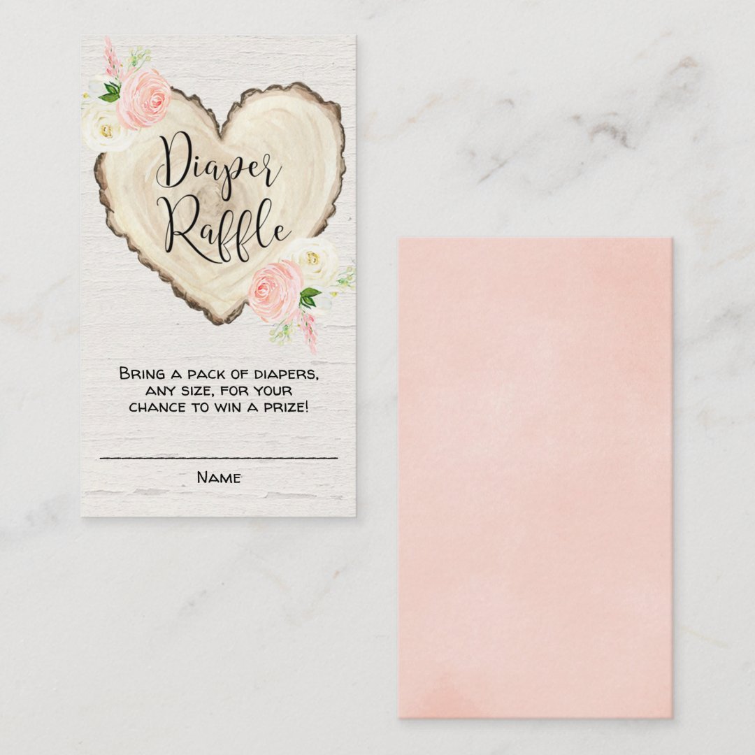 Rustic floral heart girl diaper raffle cards | Zazzle