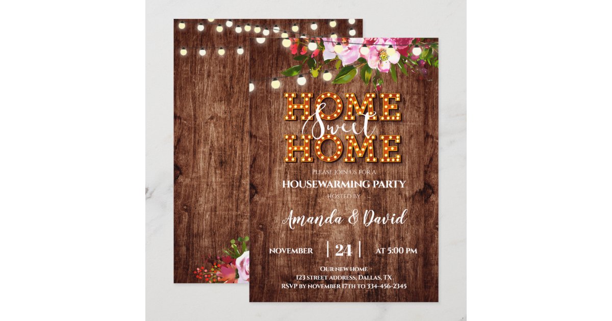 Rustic Floral Home Sweet Home Party Invitation | Zazzle