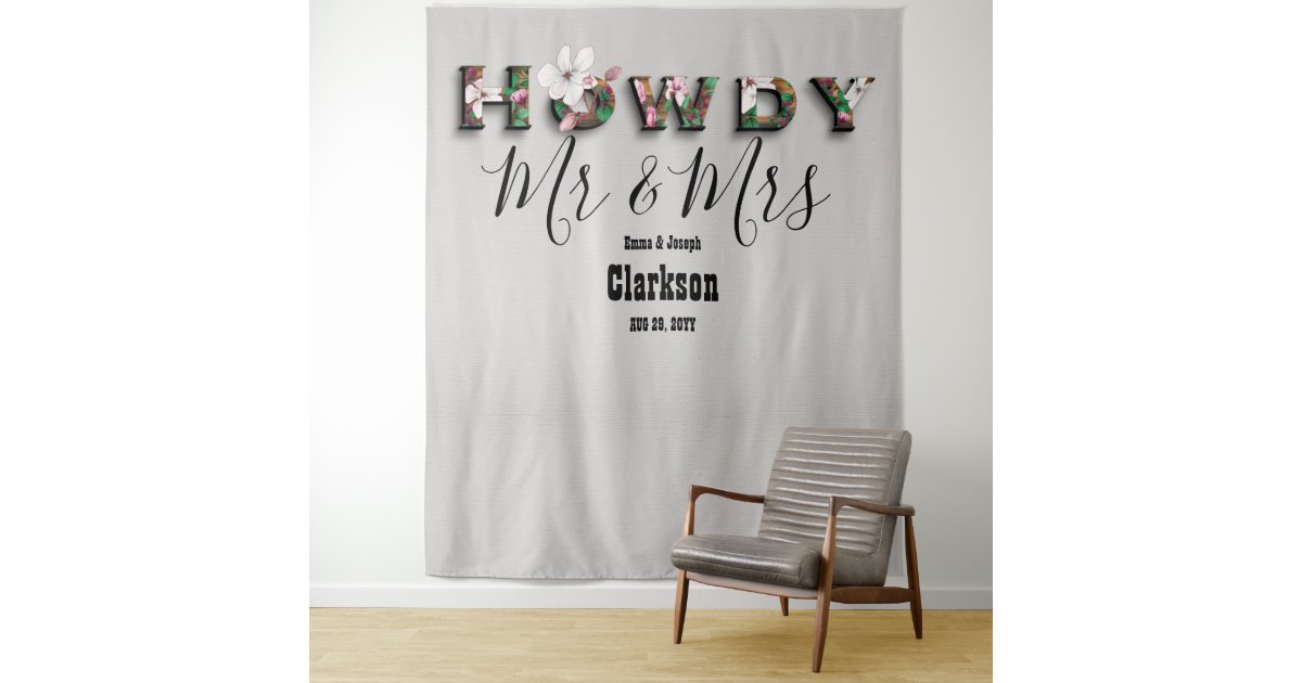 Rustic Floral Howdy Mr Mrs Linen Photo Backdrop | Zazzle