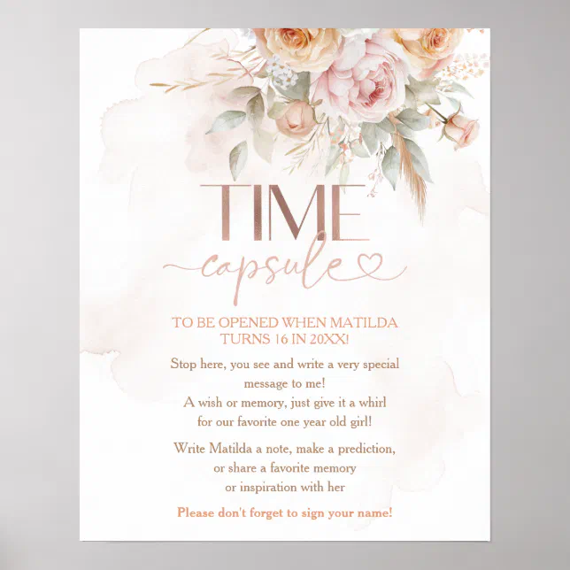 Rustic Floral Isn't She Onederful Time Capsule Poster | Zazzle