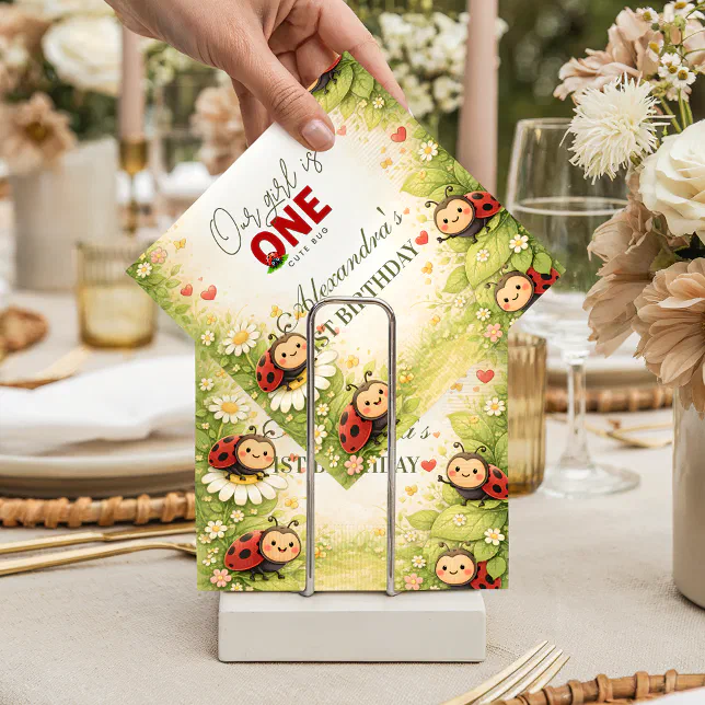Rustic Floral Lady Bug 1st Birthday Napkins | Zazzle