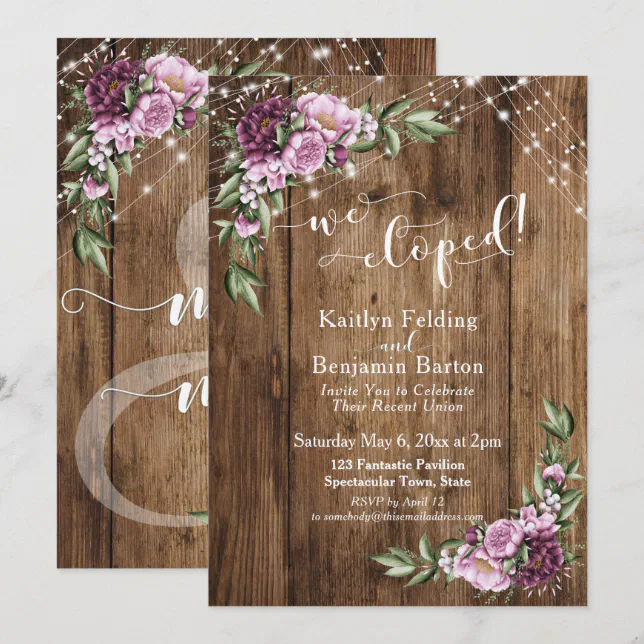Rustic Floral Lights We Eloped Reception Only Invitation | Zazzle