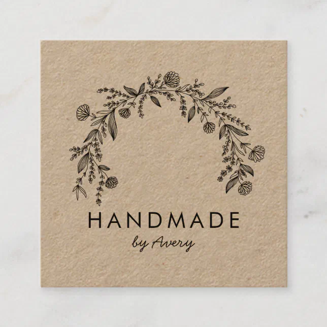Rustic Floral Logo Kraft Square Business Card | Zazzle