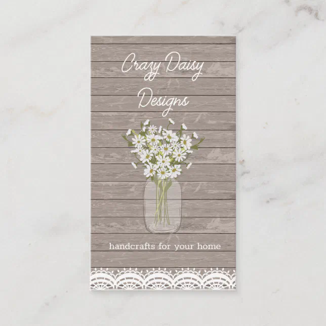 Rustic Floral Mason Jar Wood Business Card | Zazzle