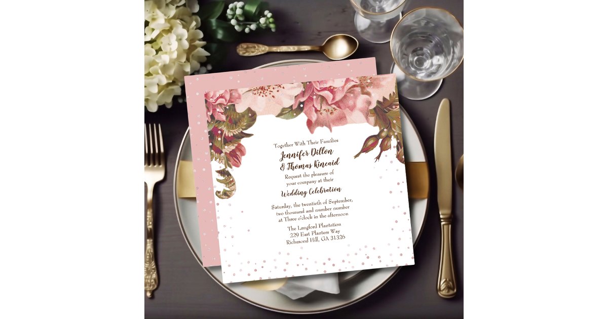 Rustic Floral Mauve Wedding Invitation | Zazzle