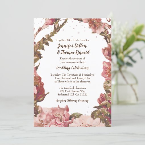 Rustic Floral Mauve Wedding Invitation | Zazzle