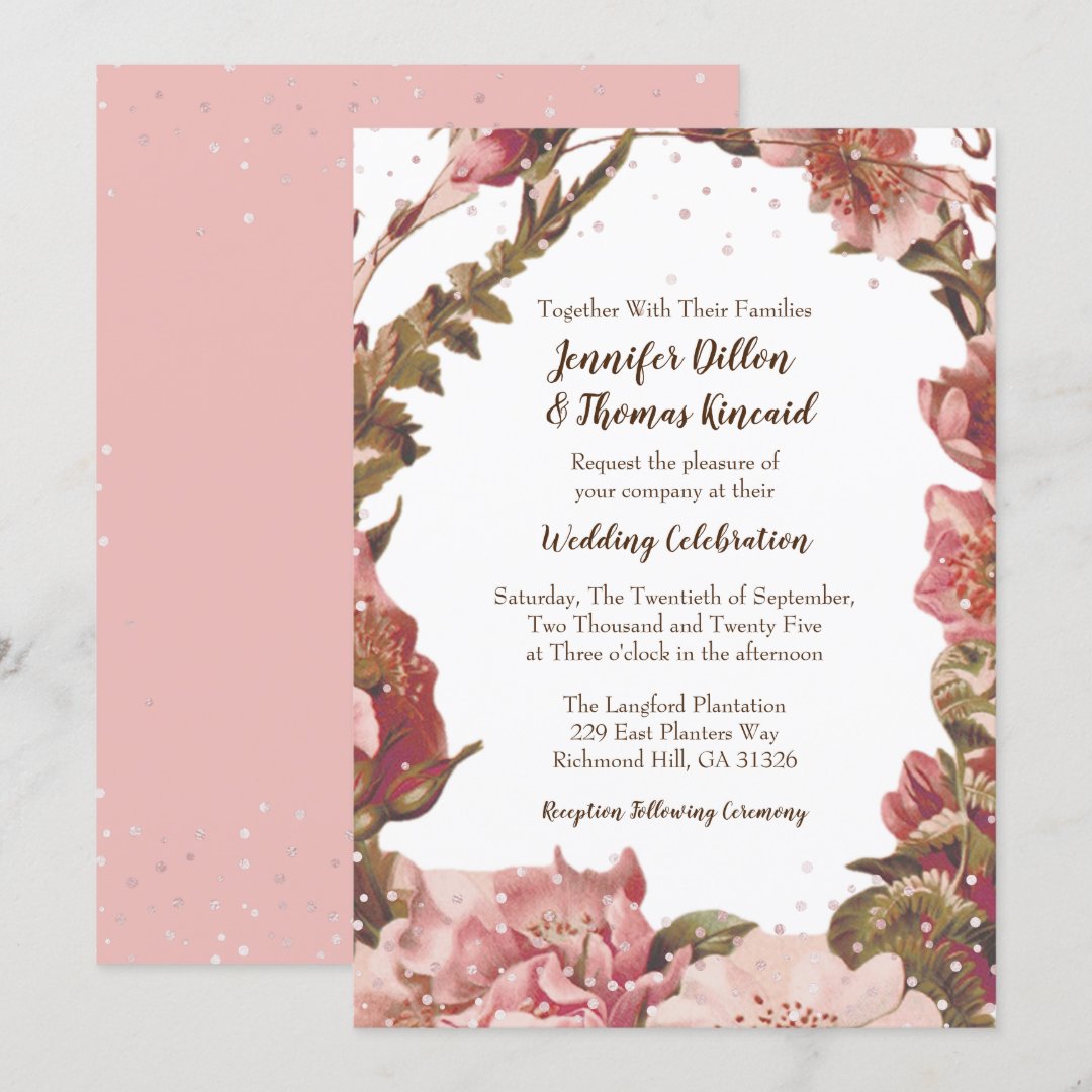 Rustic Floral Mauve Wedding Invitation | Zazzle