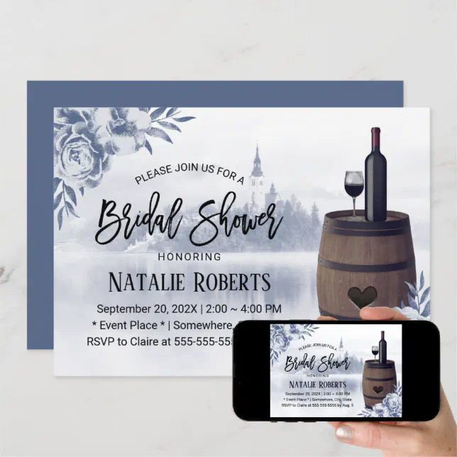 Rustic Floral Misty Lake Wine Barrel Bridal Shower Invitation | Zazzle