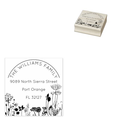 Rustic Floral Modern Family Return Address Rubber Stamp | Zazzle