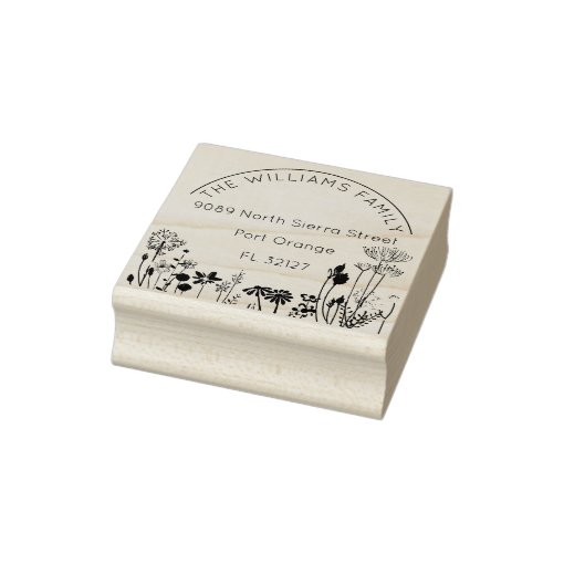 Rustic Floral Modern Family Return Address Rubber Stamp | Zazzle