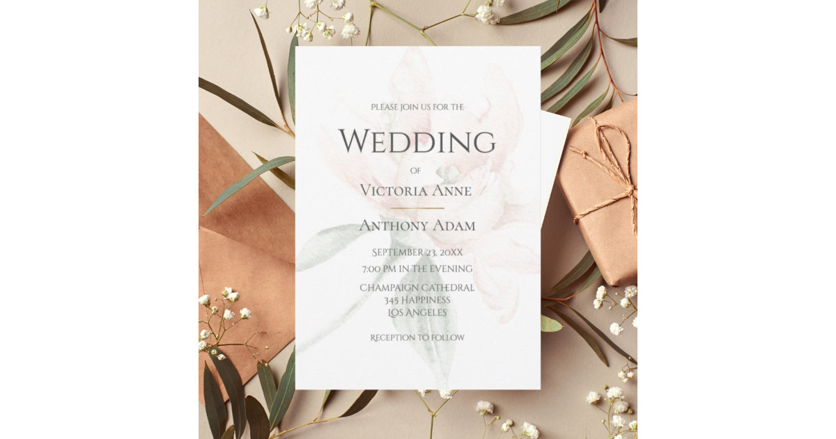 Rustic Floral Neutral Elegant Wedding Invitation | Zazzle