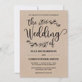 Rustic floral ornaments kraft paper wedding invitation | Zazzle