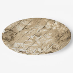 Rustic Floral Painted Wood Disposable Paper Plates | Zazzle