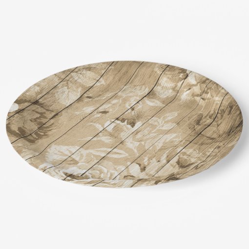 Rustic Floral Painted Wood Disposable Paper Plates | Zazzle
