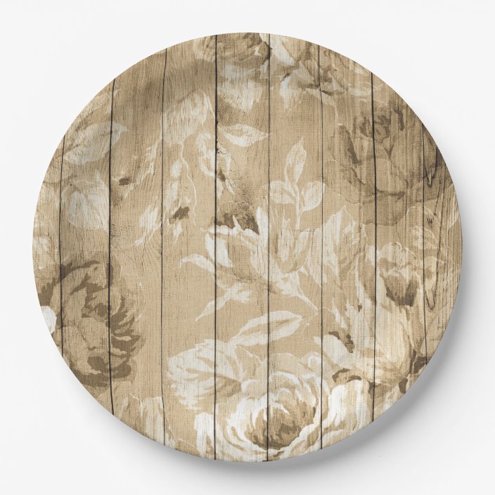 Rustic Floral Painted Wood Disposable Paper Plates | Zazzle.com