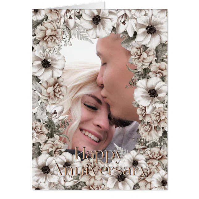 Rustic Floral Photo Extra Large Anniversary Card | Zazzle