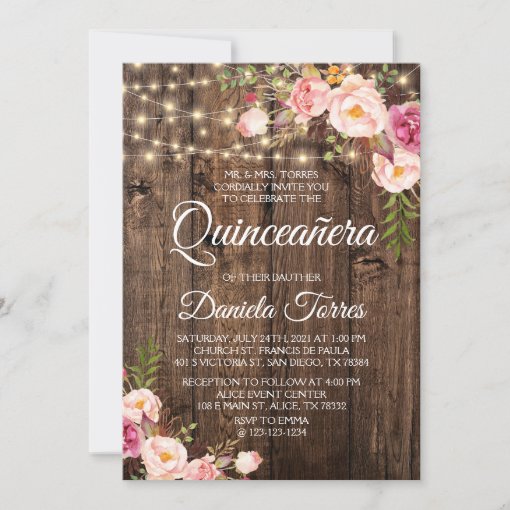 Rustic Floral Quinceañera 15th Birthday Invitation | Zazzle