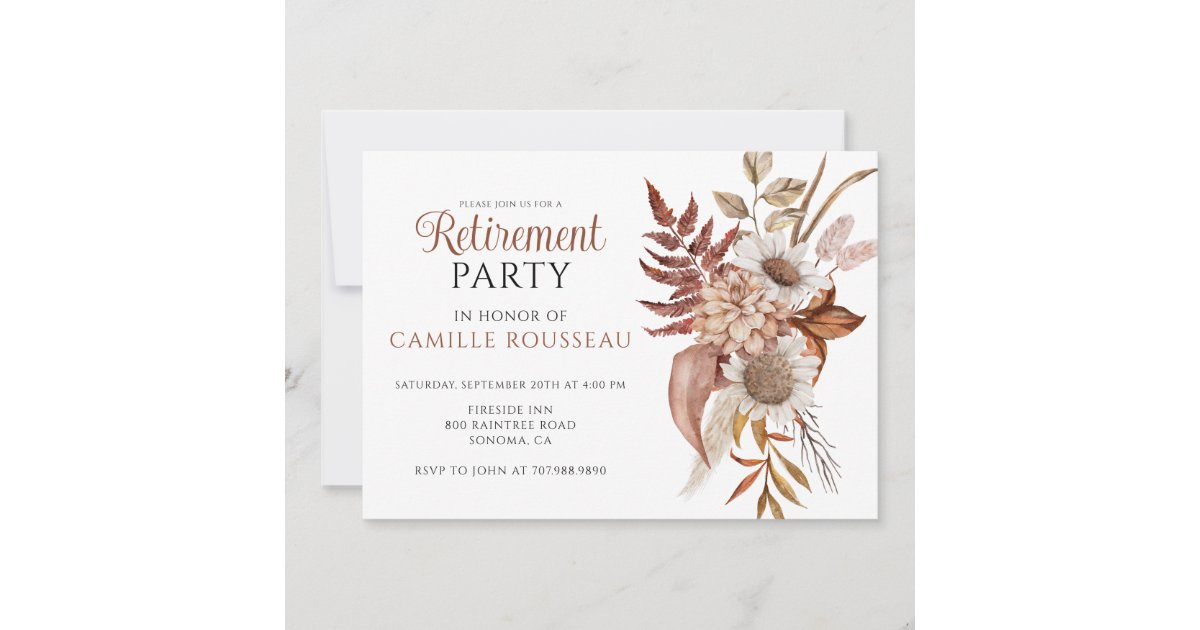 Rustic Floral Retirement Party Invitation | Zazzle