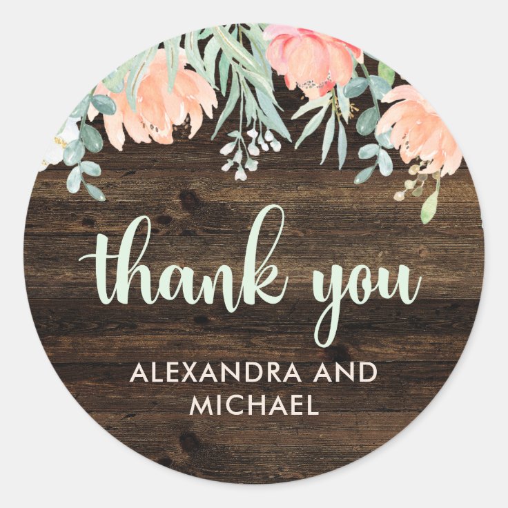 Rustic Floral Romance Wedding | Thank You Classic Round Sticker | Zazzle