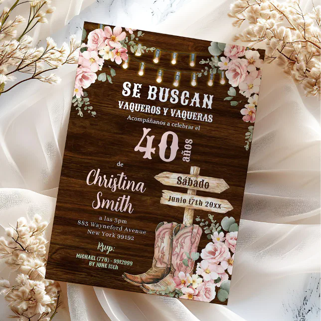 Rustic Floral Se Buscan Adult Woman Birthday Invitation | Zazzle
