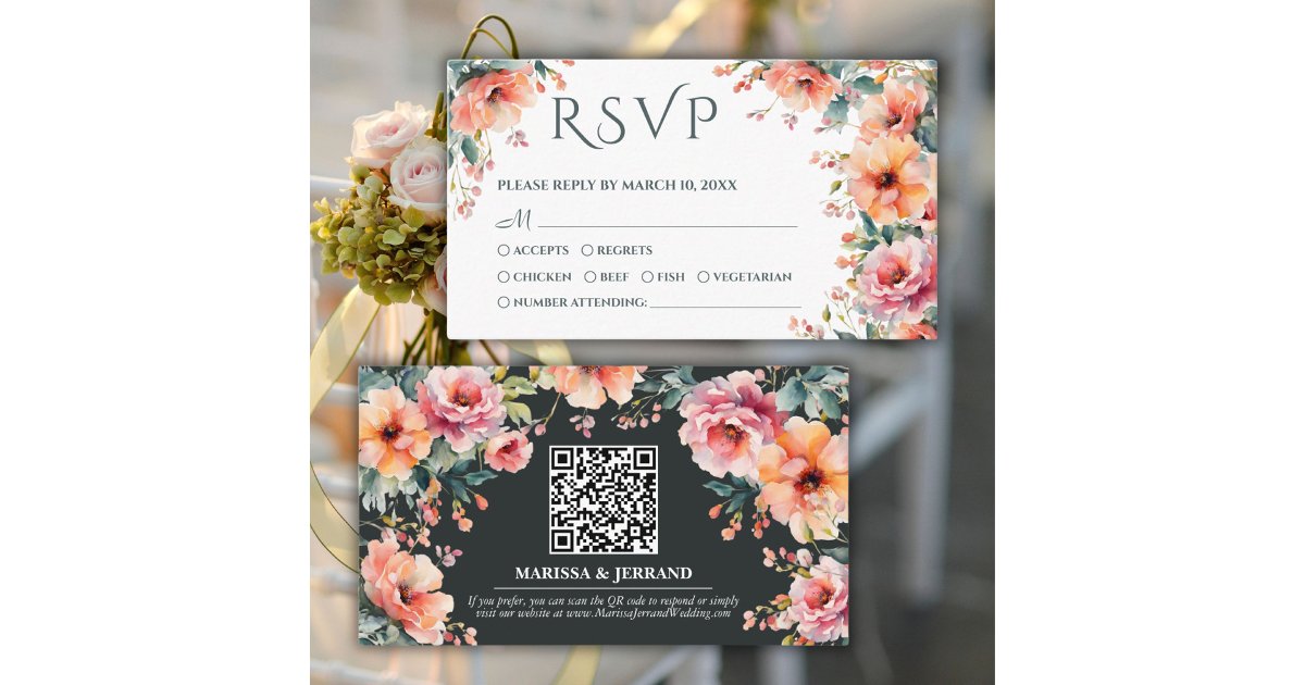 Rustic Floral Southern Wedding QR Mini RSVP Card | Zazzle