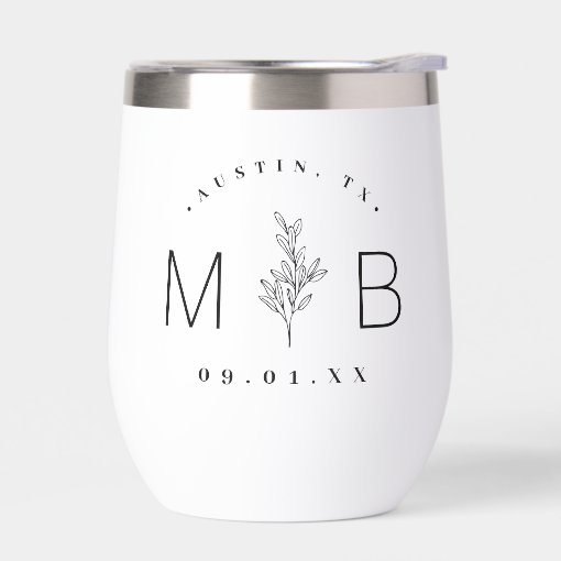 Rustic Floral Stem Wedding Monogram Thermal Wine Tumbler | Zazzle