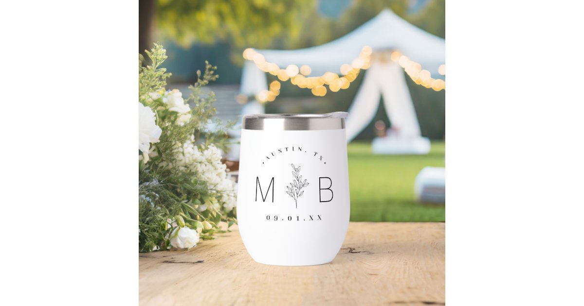 Rustic Floral Stem Wedding Monogram Thermal Wine Tumbler | Zazzle