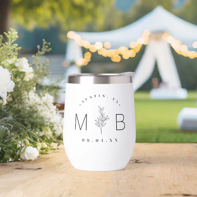 Rustic Floral Stem Wedding Monogram Thermal Wine Tumbler | Zazzle