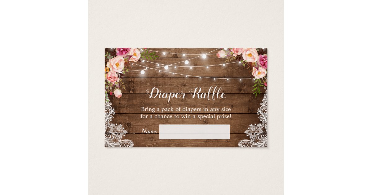 Rustic Floral String Lights Lace Diaper Raffle | Zazzle