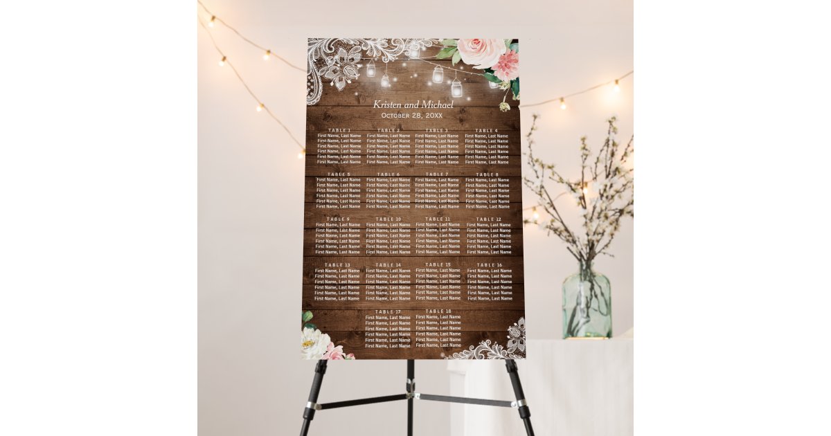Rustic Floral String Lights Wedding Seating Chart Foam Board | Zazzle