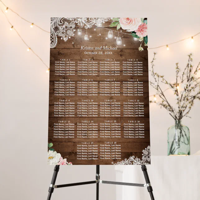Rustic Floral String Lights Wedding Seating Chart Foam Board | Zazzle