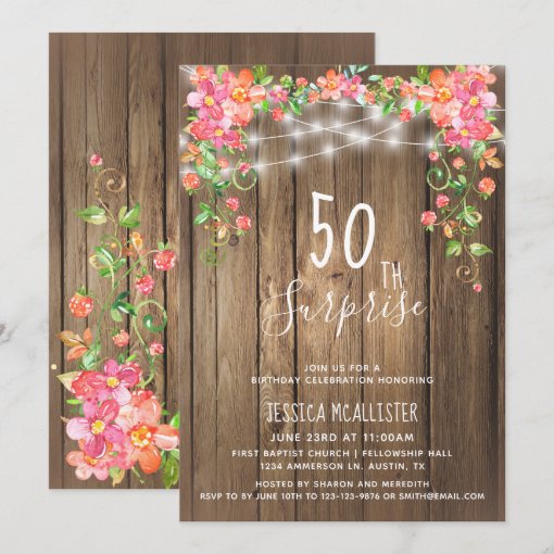 Rustic Floral Surprise 50th Birthday Invitation | Zazzle