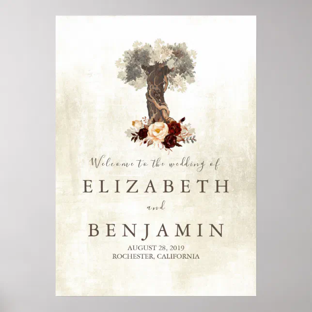 Rustic Floral Tree Wedding Welcome Sign | Zazzle
