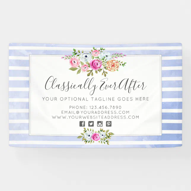 Rustic Floral Watercolor Modern Stripe Shabby Chic Banner | Zazzle