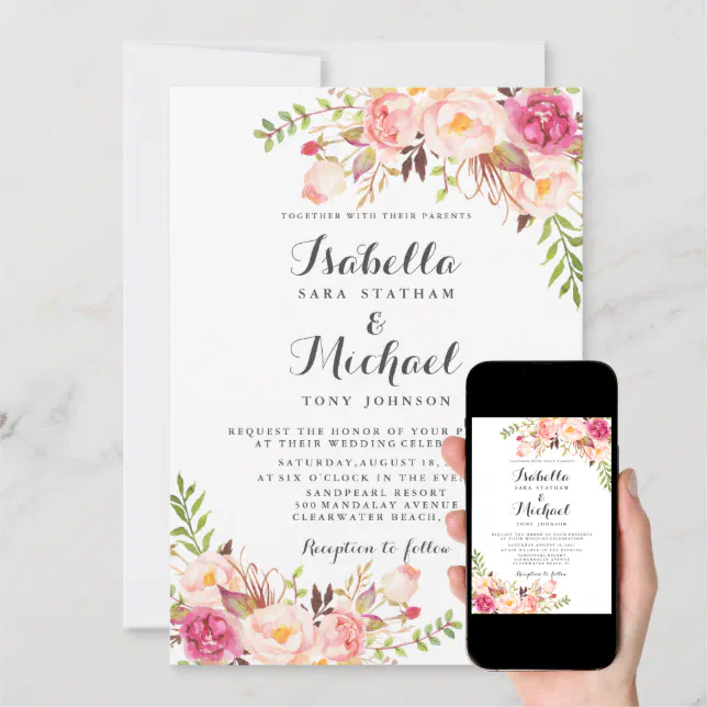 Rustic Floral Wedding Invitation | Zazzle