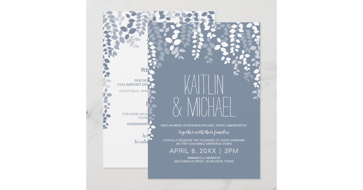 Rustic Floral Wedding Invitation (Dusty Blue) | Zazzle