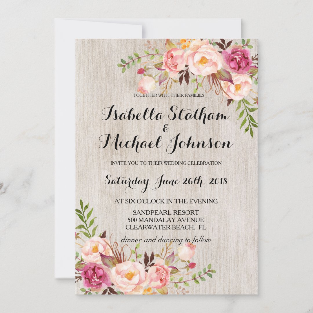 Rustic Floral Wedding Invitation/Watercolor bg-2 Invitation | Zazzle