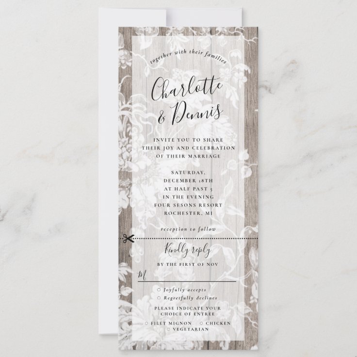 Rustic floral wedding invite with rsvp attached | Zazzle