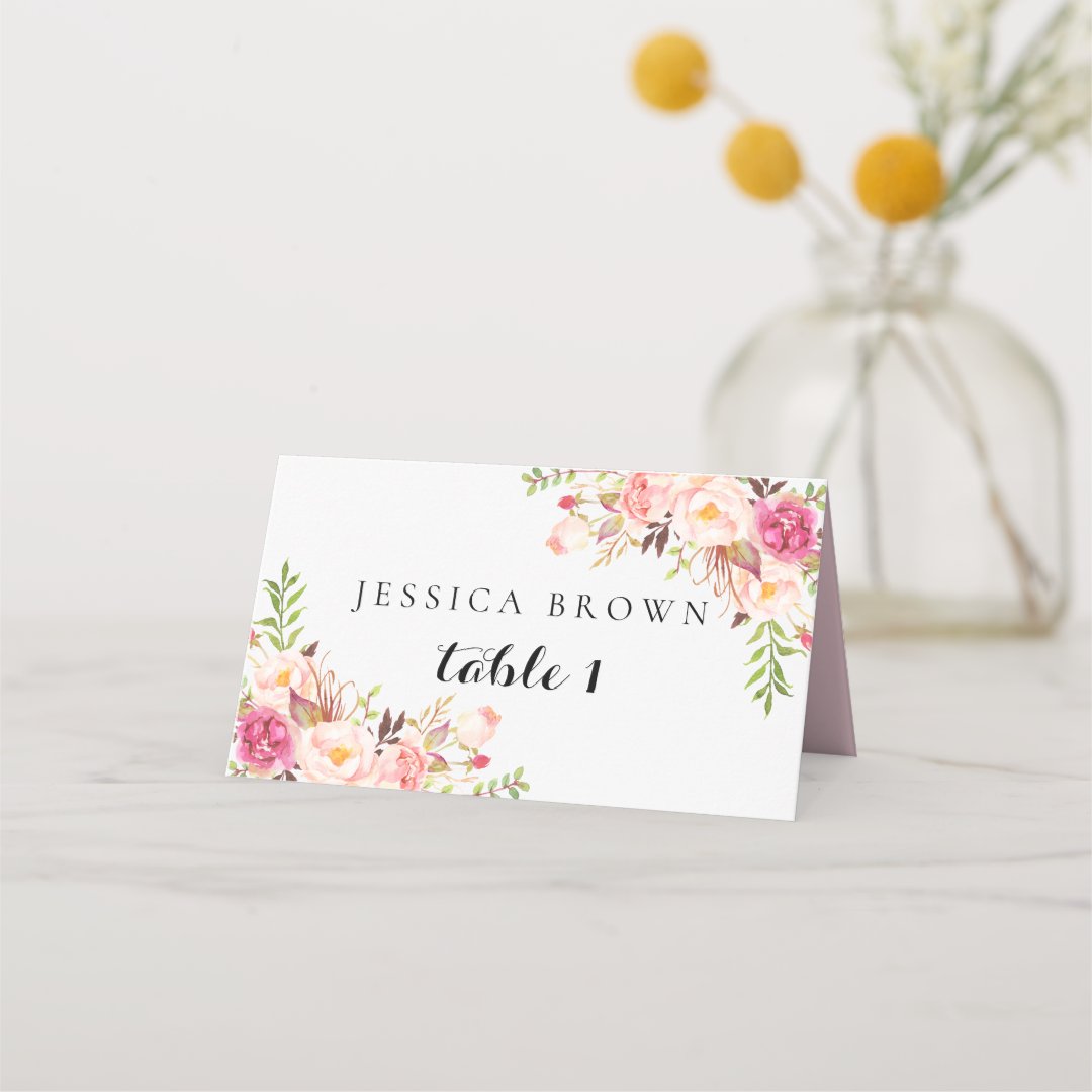 Rustic Floral Wedding Place Card, Table Number 01 Place Card | Zazzle